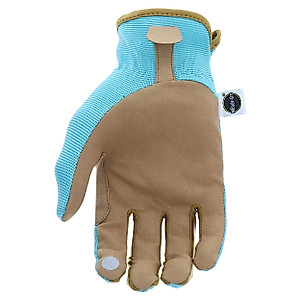 Miracle-Gro MG86202 Synthetic Leather Palm Gloves – [Blue/Tan, Medium/Large], Touchscreen Compatible