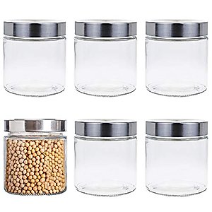 Lawei 6 Pack 27 Oz Clear Glass Jars with Stainless Steel Lids - Glass Food Canister Set Food Storage Jars for Cookie Rice Beans Pasta Snacks