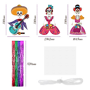 TaoBary 15 Pcs Day of the Dead Decorations Set 34 Inches Sugar Skull Hanging Decor 16.4 Ft Papel Picado Banners Mexicano Dia De Los Muertos Large Skull Decoration for Halloween Party Supplies