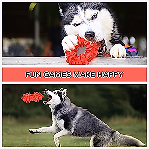 Dog Balls Treat Dispensing Dog Toys for Aggressive Chewers Large Breed, Nearly Indestructible Squeaky Dog Chew Toys for Large Dogs, Natural Rubber Dog Puzzle Toys (RING-Red, For Larege Dogs)