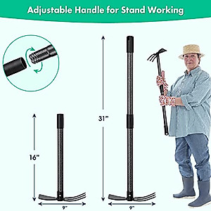 Garden Hoe and Cultivator, 31” Long Heavy Duty Hand Hoe with Tiller,2 Section Handle, Carbon Steel Blade, Cultivator Hoe Garden Tool for Loosening Soil, Digging