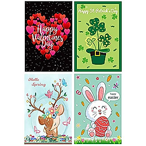 Seasonal Garden Flags Set of 12 and Garden Flag Stand-Holder-Pole Double Sided Burlap 12.5 x 18 Inch House Flags ,Small Garden Flags for Outside,Easter Spring Summer Garden Flags,Seasonal Flags for Outdoor Decorations Flags