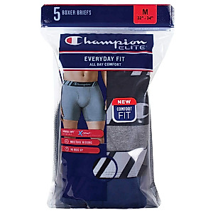 Champion Men's Boxer Briefs All Day Comfort No Ride Up Double Dry X-Temp 5 Pack (Black - Navy - Grey, Large)