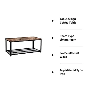 AZL1 Life Concept Coffee Table with Shelf, Living Room table with Dense Mesh Shelf, Decorative Cocktail Table, Large Shelving Space Industrial Design Durable for Living Room, Rustic Brown