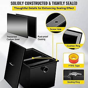 VEVOR Commercial Grease Interceptor 50 LB, Carbon Steel Grease Trap 25 GPM, Grease Interceptor Trap with Side Water Inlet, Under Sink Grease Trap for Restaurant Canteen Factory Home Kitchen