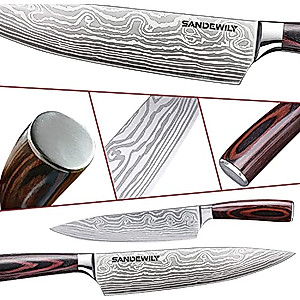 SANDEWILY Professional Kitchen Knives High Carbon Stainless Steel Chef Knife Set,3PCS Ultra Sharp Japanese Knife with Sheath,Ergonomic Pakkawood Handle Elegant Gift Box for Home or Restaurant