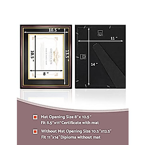 Annecy 11x14 Picture Frame Black, Diploma Frame for Wall or Desktop Decoration, 11x14 frame with mat for 8.5x11 Certificate, College Degree Frame with Tempered Glass and Velvet Back Panel（1 Pack）