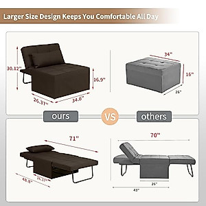Diophros Sofa Bed, Convertible Couch Chair 4 in 1 Multi-Function Modern Folding Ottoman Guest Sleeper Bed with Adjustable Backrest for Small Room Apartment, Living Room, Large