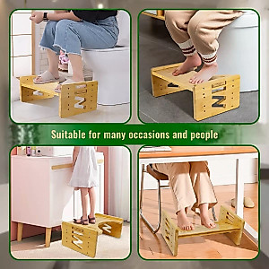 PRAGYM Toilet Stool, Poop Stool for Bathroom, Multi-Height & Angle Adjustable Bamboo Potty Stool for Adults & Kids, Stable 7” Toilet Step Squat Stool with Non-Slip Mat, Large Groove Fit All Toilets