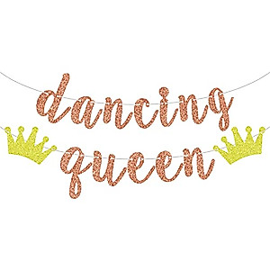 Rose Gold Glitter Dancing Queen Banner, Young and Sweet Only 17/Cheers to 17 Years, 17th Birthday Party Decorations for Girls