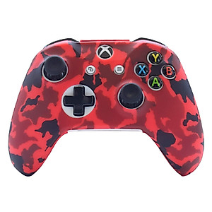 Hikfly Silicone Gel Controller Cover Skin Protector Kits for Xbox One/Xbox One S/Xbox One X Controller Video Games(2x Controller Camouflage cover with 8 x Thumb Grip Caps)(Blue,Red)