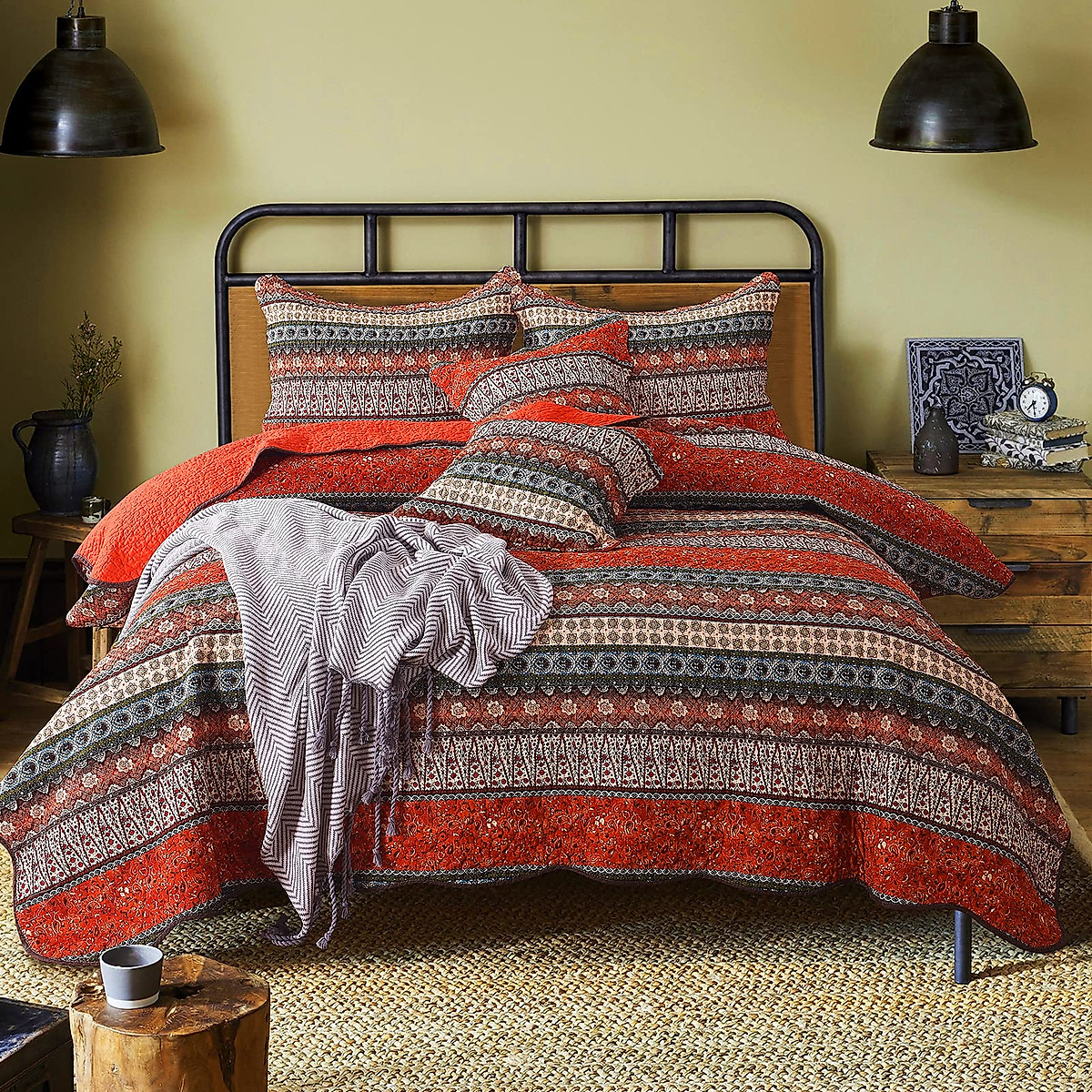 Best Striped Classical Cotton 3-Piece Patchwork Bedspread Quilt Sets Queen