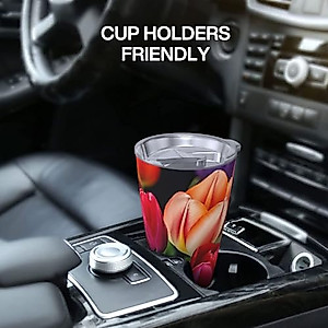 Flower Tumbler with Lid and Straw 20oz Stainless Steel Car Cup for Hot and Cold Drinks, Double Wall Insulated Travel Coffee Mug Reusable Drink Thermos Cup Birthday Gifts