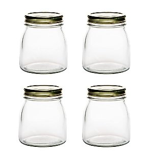 Amici Home Cantania Canning Jar, Airtight, Italian Made Food Storage Jar with Golden Lid. 27-ounce, set of 4, Clear