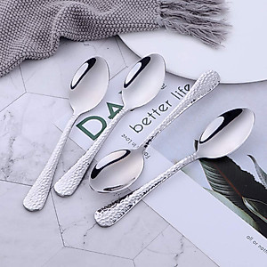 Dessert Spoon Salad Spoon 6.5-Inch Big Teaspoon BUY&USE 12 Pieces Stainless Steel Hammered Surface Silverware Set for Home Hotel Restaurant