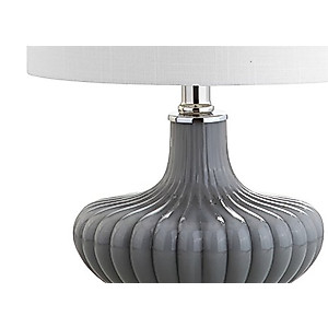 JONATHAN Y JYL1032A Kamille 18" Glass and Lucite LED Table Lamp Contemporary French Country Bedside Desk Nightstand Lamp for Bedroom Living Room Office College Bookcase LED Bulb Included, Gray