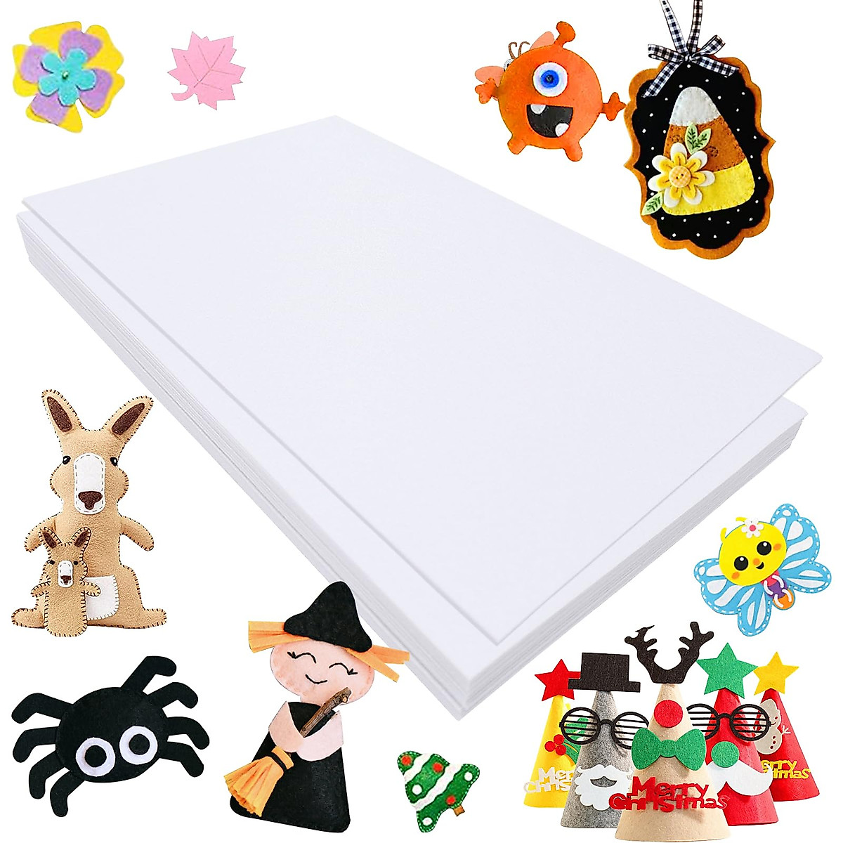 Jtnohx Felt for Crafts, 16 Pcs Felt Fabric, 7"×11.3" Stiff Felt Sheets, Craft Felt Square for Sewing (White)