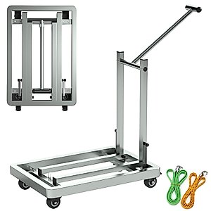 Heavy Duty All Stainless Stee Folding Hand Truck, 500 LB Heavy Duty Luggage Cart, Utility Dolly Platform Cart with 4 Wheels & 2 Elastic Ropes for Luggage, Travel, Moving, Shopping, Office Use
