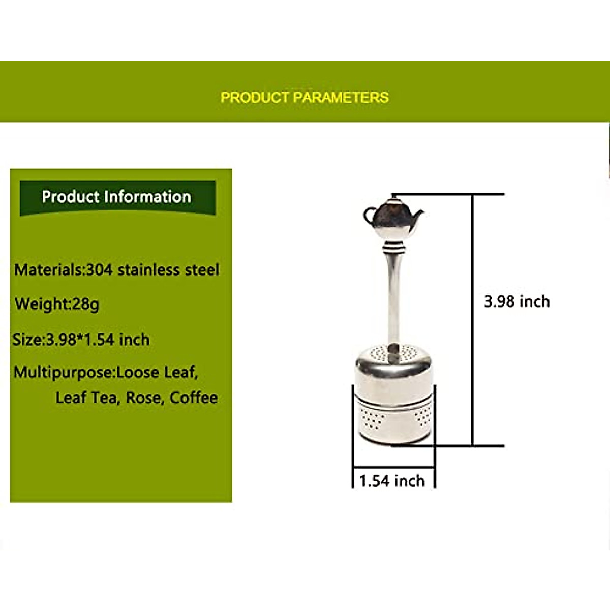 Tea Infuser, Stainless Steel Tea Strainer, Teapot-shaped tea strainer with Straight Handle, Extra Fine Mesh Tea Filter For Loose Leaf, Leaf Tea, Rose, Coffee