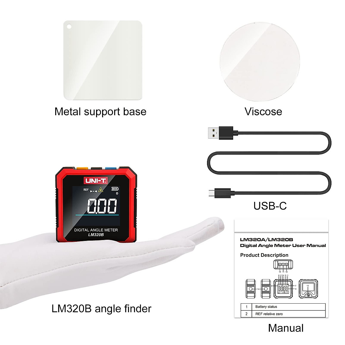 UNI-T Digital Angle Finder Magnetic Angle Cube Gauge LM320B, Rechargeable Digital Inclinometer Laser Level box, Woodworking Measurement Tool with LCD and Backlight