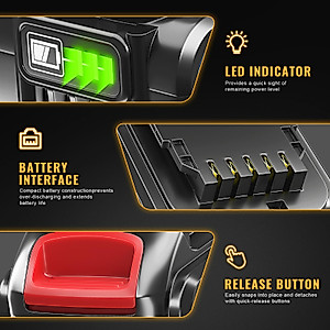 DASNITE 6.0Ah 20V Max Replacement for Dewalt 20V Max Battery Lithium Ion Compatible with Dewalt Batteries DCB200 DCB204 DCB206 DCB201 DCB203 DCD/DCF/DCG Series Cordless Power Tools(2-Pack)