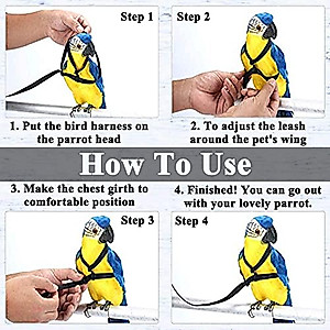 ASOCEA Bird Parrot Harness Leash Adjustable Anti-Bite Flying Training Rope Pet Outdoor Traction Lead for Budgerigar Lovebird Cockatiel Mynah Small Birds - Black