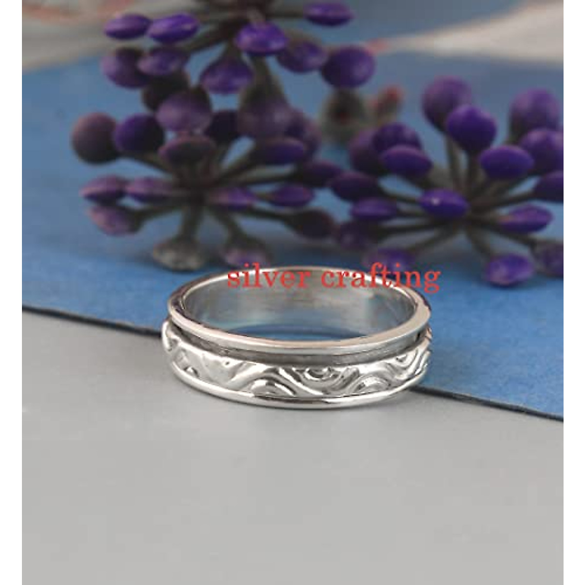 Wave Minimalist Spinner Creative Ring Spinning Boho Fidget Ring Statement Band Ring Silver Jewelry (8)