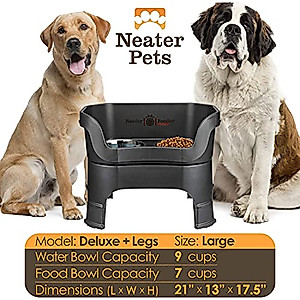 Neater Feeder Deluxe with Leg Extensions for Large Dogs - Mess Proof Pet Feeder with Stainless Steel Food & Water Bowls - Drip Proof, Non-Tip, and Non-Slip - Midnight Black