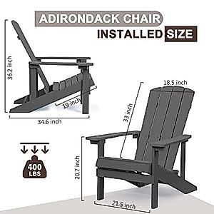 Aok Garden Adirondack Chairs Set of 2, Weather Resistant Hips Plastic Fire Pit Chairs, Modern Poly Adorondic Outside Chairs, 350 LBS Adirondack Chair for Easy Assembly, Grey