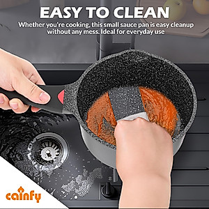 7 Inch Non Stick Sauce Pan with Glass Lid & Pour Spout - Lightweight 1.8 Quart Ceramic Coated Saucepan - Multipurpose Induction Compatible PFOA Free Small Cooking Pot with Stay Cool Handle (Black)