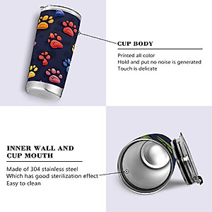 Wassud Rainbow Dog Paw 20 oz Tumbler with Lid and Straw Stainless Steel Double Wall Vacuum Tumblers Insulated Travel Coffee Mug for Cold and Hot Drinks