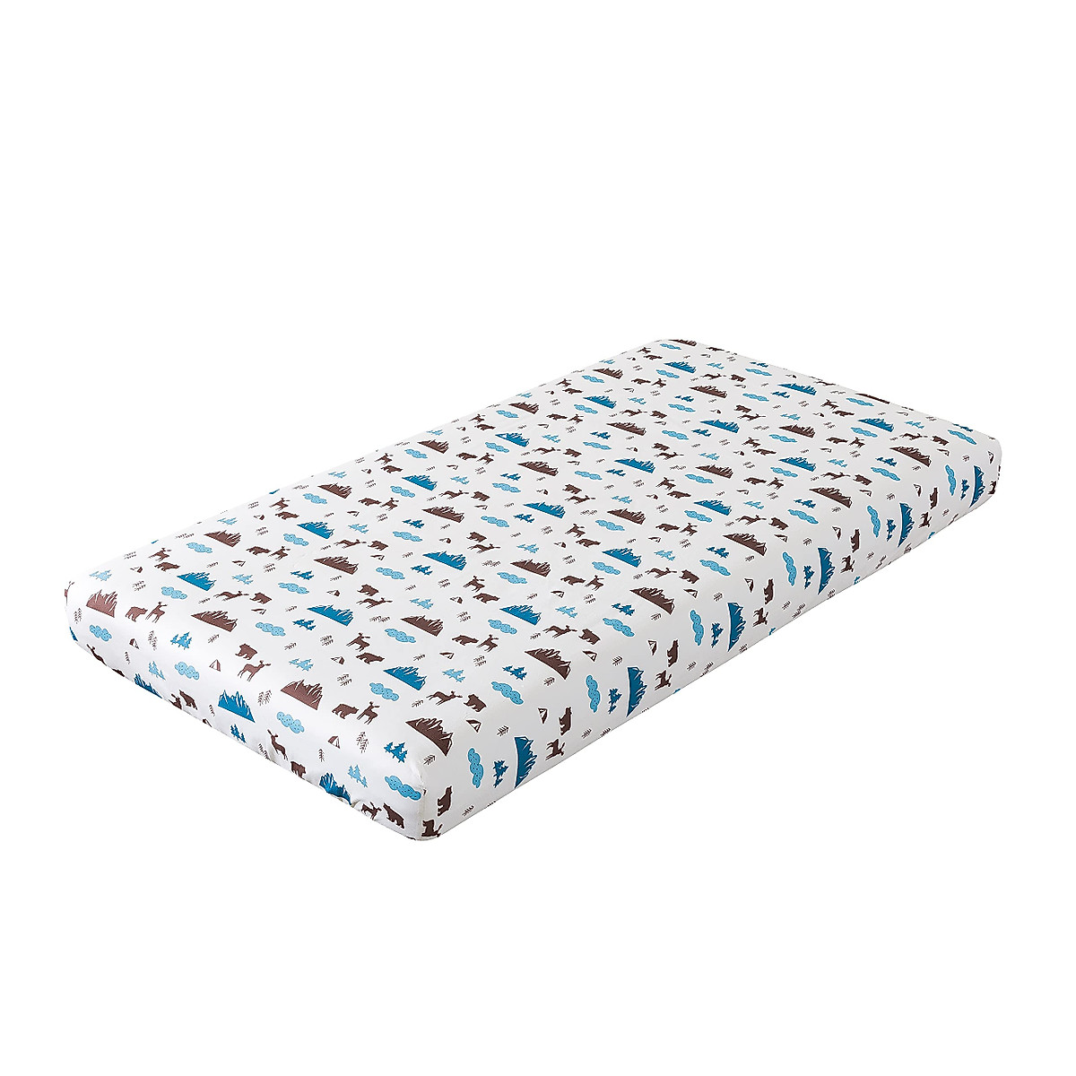 Soul & Lane 3-Piece Cotton Forest Animals Crib Bedding Set for Boys - Comforter, Crib Sheet, Changing Pad Cover: Woodland Friends Crib Bedding Set, Deer Bear Blue Nursery Quilt, Mountain Crib Sheet