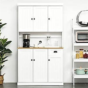 SEASD White Storage Cabinet 71" Kitchen Sideboard Self-Service Kitchen Pantry with Microwave Stand with Drawers