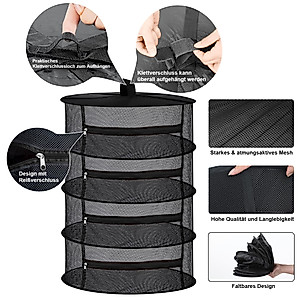 Desy & Feeci Herb Drying Rack- 4 Layer Folding Mesh Hanging Basket Dryer Net with Orange Zippers for Seeds Flowers Buds Plants Garden Outdoor Bumper Harvest(D24xH31 inch)