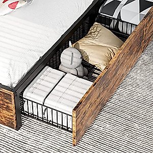 LIKIMIO King Bed Frame with Storage, 4 Drawers and Double-Row Support Bars, Solid Stable, Noise-Free, No Box Spring Needed, Easy Assembly