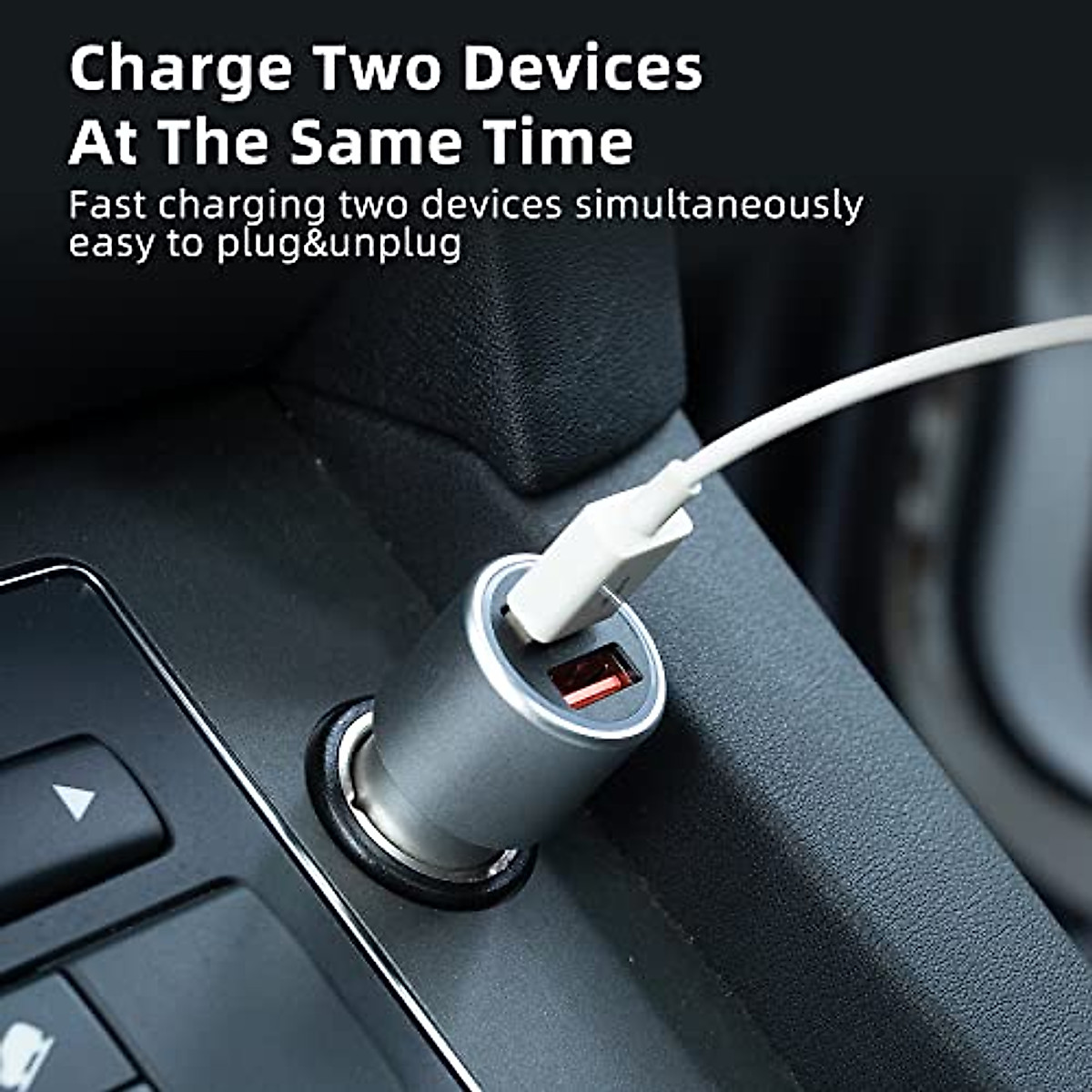 Wyssay Fast Mini Charger,36W Metal Car Charger Adapter, Dual Port USB Automobile Chargers Compatible with iPhone 13 12 11 Pro Max 8 Plus 7 6s, Samsung Galaxy S21/10/9/8/7,iPad (Sliver-2QC3.0)
