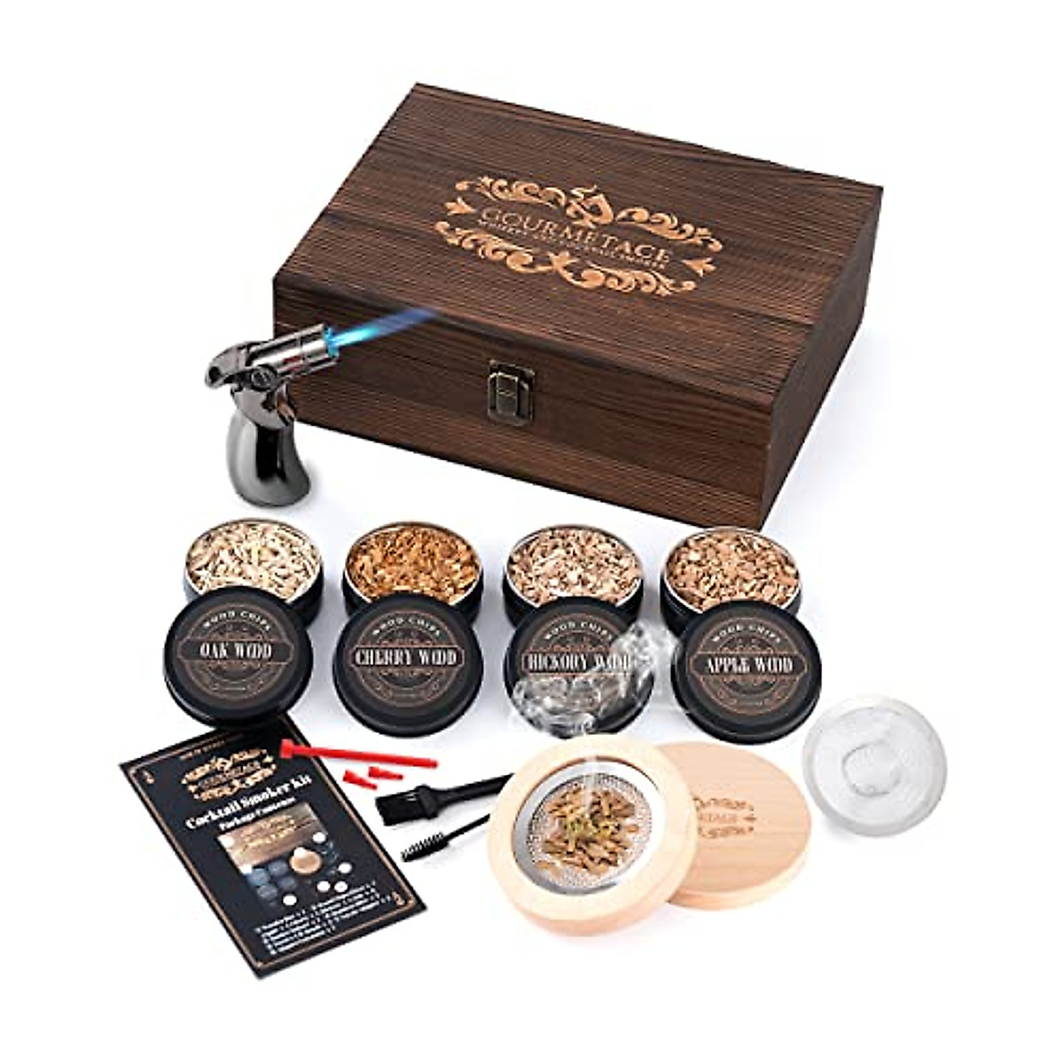 Cocktail Smoker Kit with Torch – Drink Smoker Infuser Kit with Pro Torch, Nozzles & Lid – 100% Natural Hickory, Oak, Cherry & Apple Wood Chips – Smoked Cocktail, Bourbon or Whiskey Kit (No Butane)
