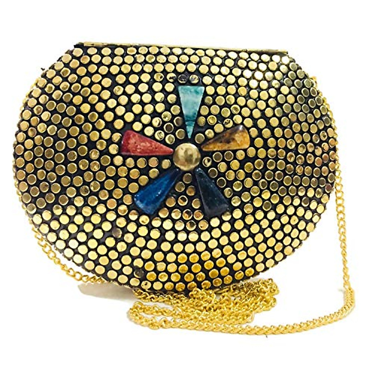 Brass Beaded Ethnic purse Girls Bridal Bag Golden cross body bag for women/Girl party clutch Metal clutches Vintage Brass (Gold Muti Stone)