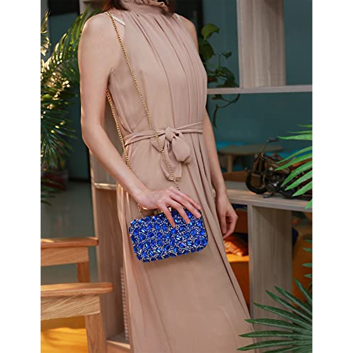 Hupifaz Rhinestone Purse - Crystal Clutch Purses for Women Wedding, Women's Diamond Purse and Formal Evening Bag (Royal Blue)