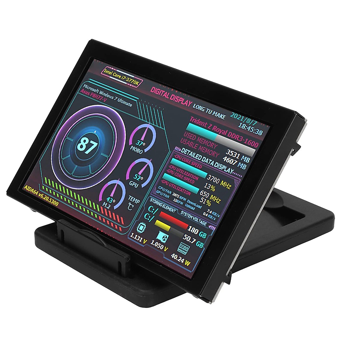 5in Computer Data Monitor, Mini Micro USB AIDA64 PC Temperature Monitor, PC CPU HDD Data Display Screen Sensor Panel Display