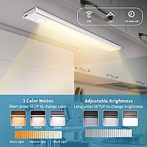 FINZERO Under Cabinet Lights,56 Led Motion Sensor Cabinet Light,2000mAh Rechargeable Magnetic Strip Lights,3 Light Color & Dimming,12inch Closet Lights for Wardrobe,Cabinet,Cupboard(2 Pack)