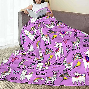 Cute Llama Alpaca Gifts Soft Warm Throw Blanket Lightweight Flannel Fleece Bed Blanket Gift for Kid Baby Adults Or Pet Chair Couch Microfiber Blankets 50"X 40"