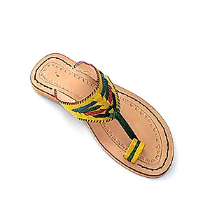 Cowhide Shoes Men Jesus Sandals Unisex Hippie Shoes Brown Leather Moroccan Sandals Men Bohemian Shoes Hawaiian Sandals (XL, yellow)