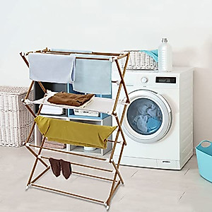 Clothes Drying Rack, Heavy Duty Metal Drying Rack Clothing, Foldable Oversize Wooden Look Laundry Drying Rack for Drying Clothes, Space Saving, Portable Indoor Outdoor Use 40.2" x 27.6" x 14.4"