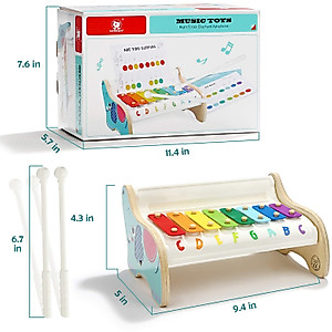 TOP BRIGHT Wooden Xylophone for Kids, Baby Musical Instrument Toy with 2 Xylophone Mallets and 3 Musical Cards, Holiday Birthday Gift for 18 Month Old Boys Girls Toddlers