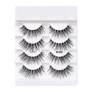 KISS Lash Couture Naked Drama Collection Multipack, Full & Fluffy Volume 3D Faux Mink False Eyelashes, Cushion Flexi Band & Split-Tip Technology, Reusable, Contact Lens Friendly, Style Ruffle, 4 Pairs