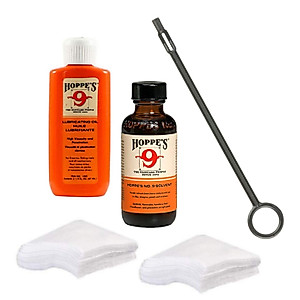 Westlake Market, Hoppes Gun Cleaning Rod with No 9 Cleaner, Lubricatiing Oil, and Quality Cotton Patches for 9mm Through .45 Caliber