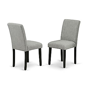 East West Furniture DLAB3-BLK-06 3 Piece Dinette Set for Small Spaces Contains a Round Dining Table with Dropleaf and 2 Shitake Linen Fabric Upholstered Chairs, 42x42 Inch, Black