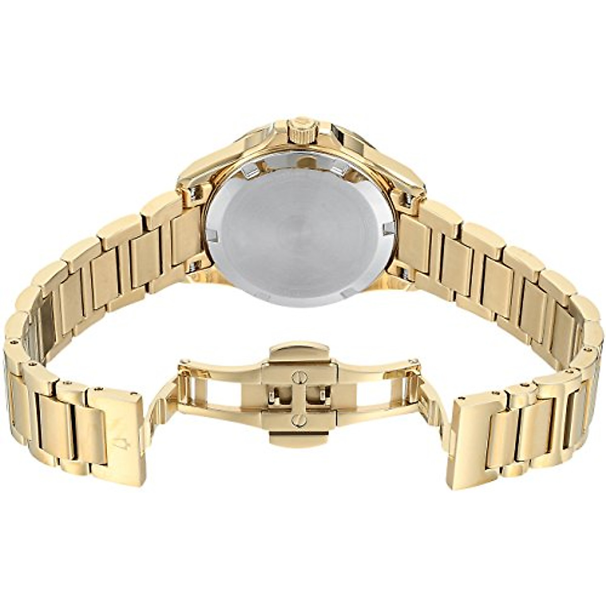 Bulova Ladies' Marine Star Diamond Gold Tone Stainless Steel 3-Hand Quartz Watch, White Mother-of-Pearl Dial and Sapphire Crystal Style: 98R235