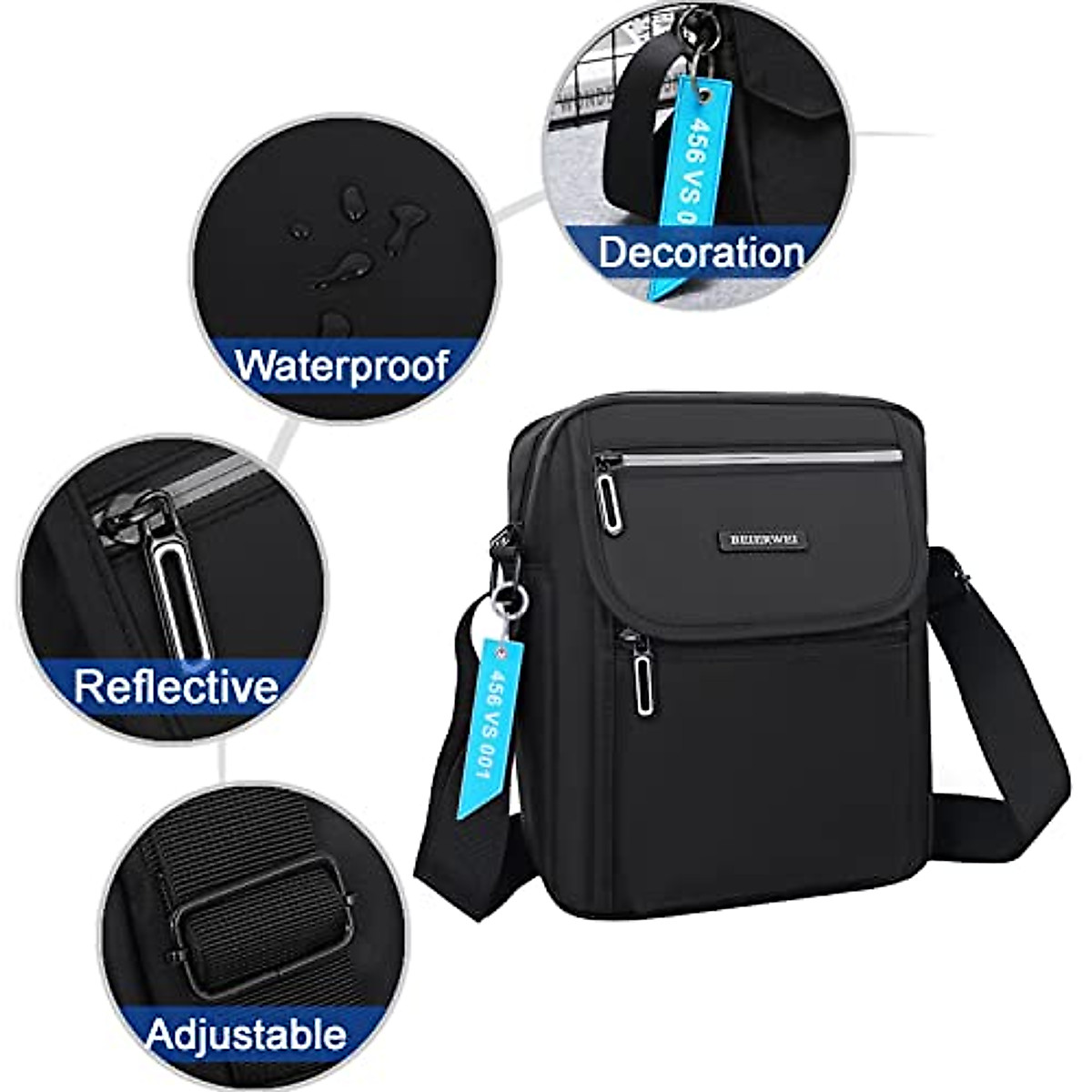 BIMMI Messenger Bag, Crossbody Shoulder Bag (2-black)